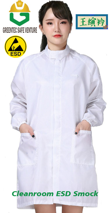 Cleanroom ESD antistatic Smock/ lab coat zip type round velcro collar ...